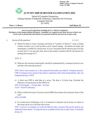 PAI M1 Exercise Computer Science And Engineering KIIT University