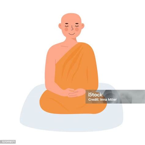 귀여운 평화로운 불교 테라바다 태국 수도사는 눈을 감은 연꽃 자세로 명상하는 노란 가운을 입고 있습니다 명상과 요가 연습 선