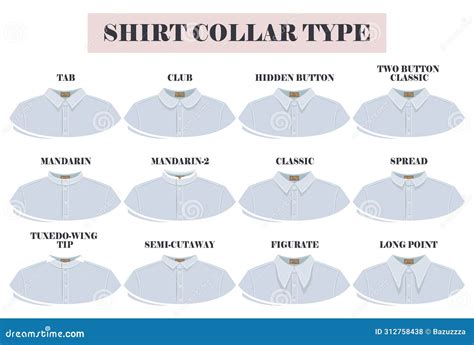 Shirt Collar Types Shapes And Forms Collection Set Stock Vector