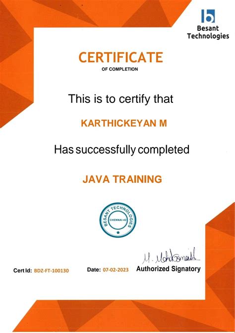 Succesfully Completed My Java Certification Training From Besant Technologies Besant