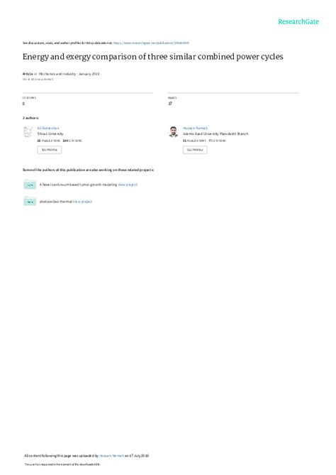 Pdf Energy And Exergy Comparison Of Three Similar Combined Power Cycles