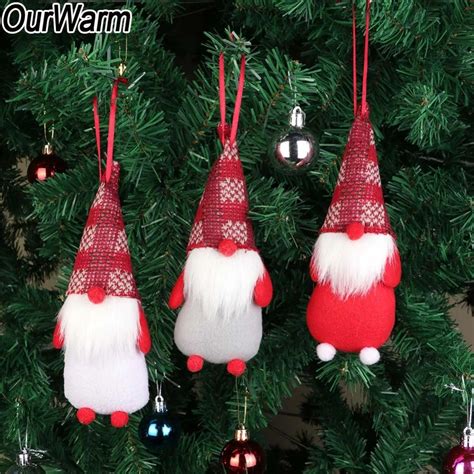 Ourwarm 3pcs Gnome Santa Christmas Tree Ornaments 18x7cm Fabric New