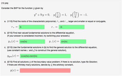 solved 10 pts consider the bvp for the function y given by