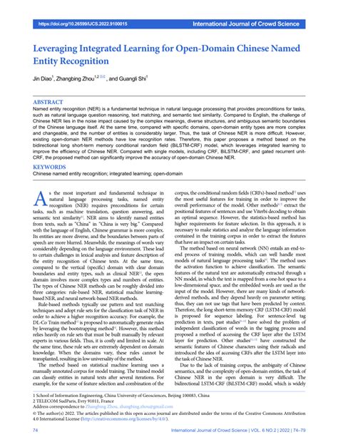 Pdf Leveraging Integrated Learning For Open Domain Chinese Named Entity Recognition