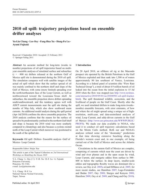Pdf 2010 Oil Spill Trajectory Projections Based On Ensemble Drifter Analyses
