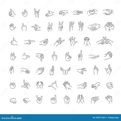 Hand Gestures Line Icon Set Included Icons As Fingers Interaction
