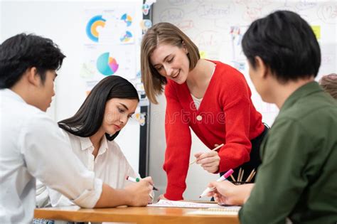 Creative Happy Business Team Brainstorming Idea By Using Mind Map Immaculate Stock Image