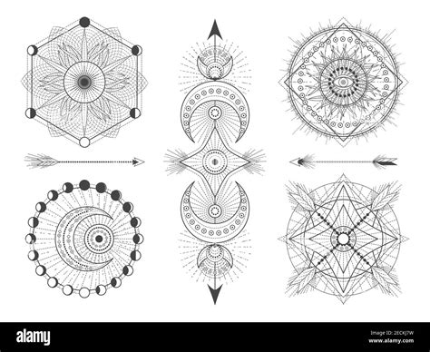 Vector conjunto de símbolos geométricos sagrados y figuras sobre fondo