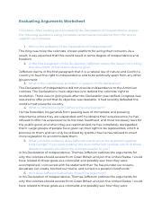 Analyzing The Declaration Of Independence A Student Worksheet Course