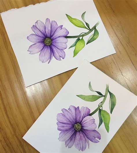 수채화 수업 보라색 꽃 일러스트레이션