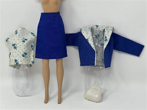 Vintage Barbie Clothes Babs Clone Doll Outfit Blue Rosebuds Suit Jackie