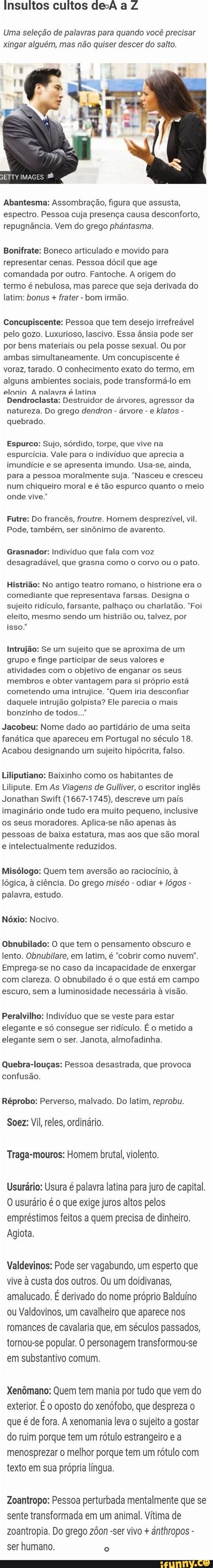 Insultos Cultos DeÃ A Z Uma Seleção De Palavras Para Quando Você