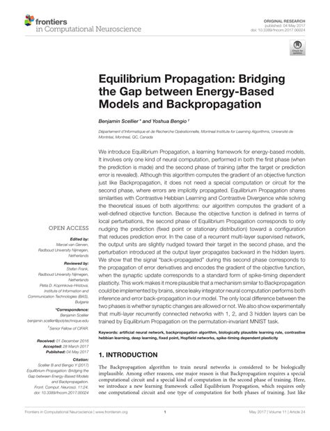 Pdf Equilibrium Propagation Bridging The Gap Between Energy Based