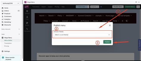 Publish The Menu On A Theme