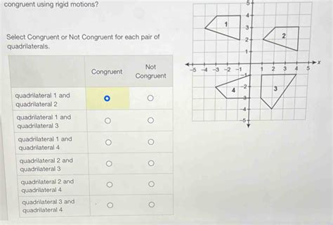 Solved Congruent Using Rigid Motions 5 Select Congruent Or Not Congruent For Each Pair Of Quad