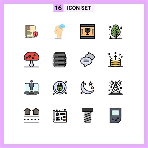 Set Of 16 Vector Flat Color Filled Lines On Grid For Tree Forest Idea Camping Glass Editable