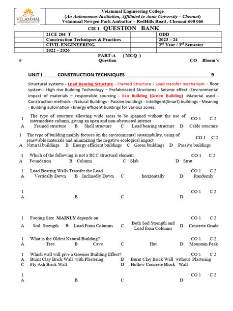 Ques Bank Ctp Cie 1 Pdf Green Building Crane Machine
