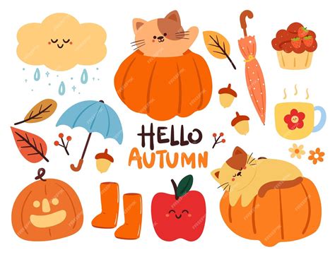 Premium Vector Cartoon Set Of Fall Autumn Vibes Sticker Set Hand
