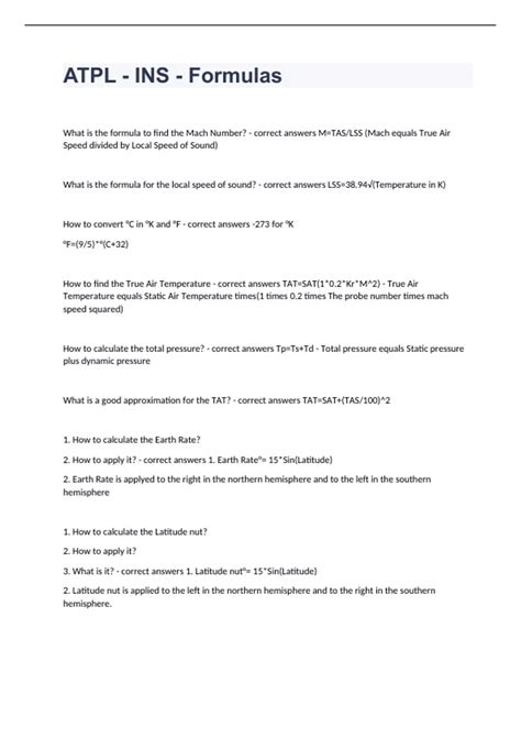 Atpl Ins Formulas Questions N Answers Graded A Atpl Stuvia Us