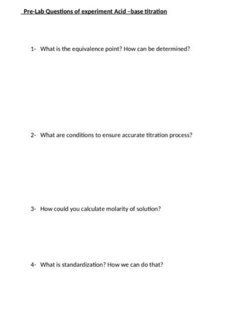 Solved Pre Lab Questions Of Experiment Acid Base Titration Chegg