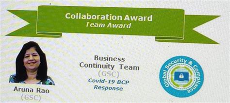 Aruna Rao On Linkedin A Team Award For Collaboration During Tough Times Big Thanks To The