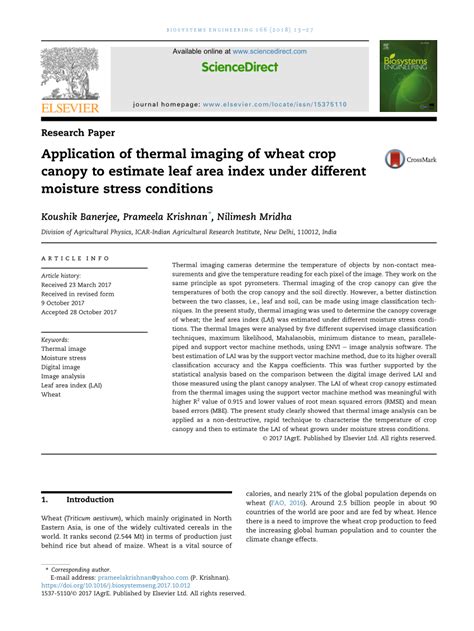Pdf Application Of Thermal Imaging Of Wheat Crop Canopy To Estimate Leaf Area Index Under
