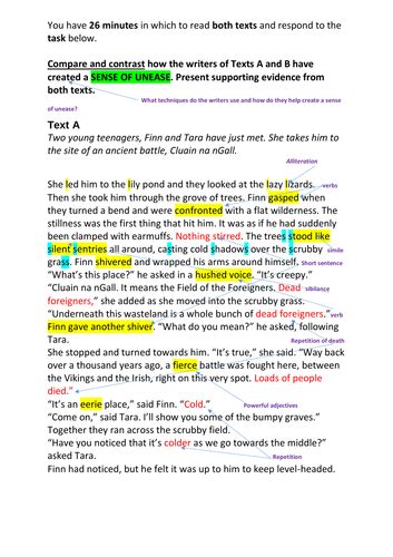 Ccea Gcse Unit 4 Exam Task 2 Comparing Texts Teaching Resources