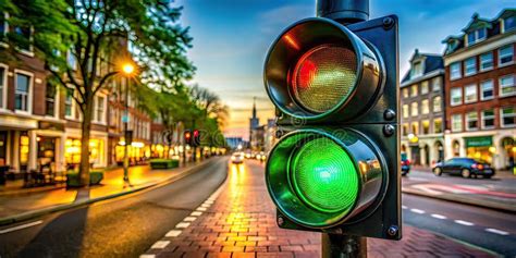 A Vibrant Green Portable Traffic Signal In The Netherlands Masterful