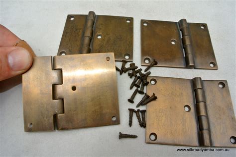 4 Cast Hinges Vintage Age Style Solid Brass Door Box Restoration Heavy