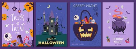 Premium Vector Halloween Party Invitations And Greeting Cards Vector Set