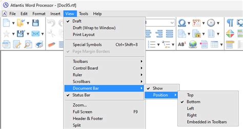 Atlantis Word Processor Help Document Bar