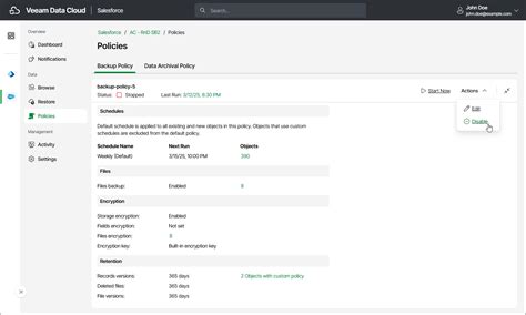 Enabling And Disabling Backup Policies Veeam Data Cloud