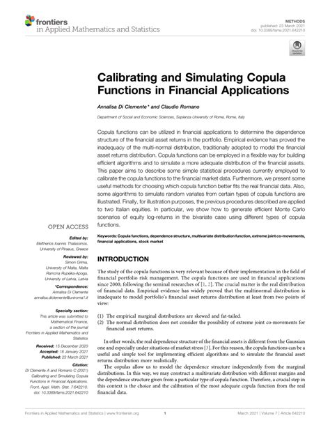 Pdf Calibrating And Simulating Copula Functions In Financial Applications