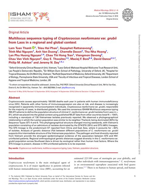 Pdf Multilocus Sequence Typing Of Cryptococcus Neoformans Var Grubii From Laos In A Regional
