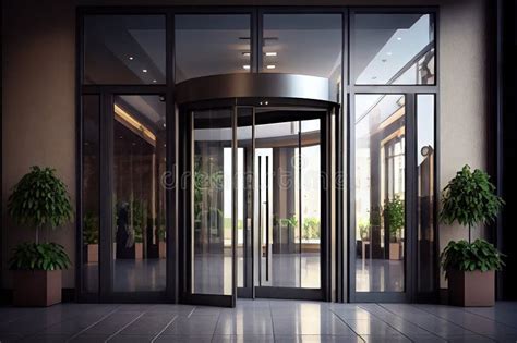 Office Or Hotel Entrance With Automatic Sliding Doors For Convenience