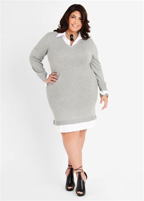 Plus Size Sweater Dress Layered Plus Size Knit Knee Length Dress Plus