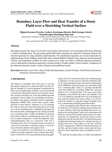 Pdf Boundary Layer Flow And Heat Transfer Of A Dusty Fluid Over A Stretching Vertical Surface