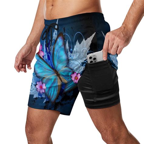 Blue Butterfly Flowers Quick Dry Swimming Shorts For Men Swimwear