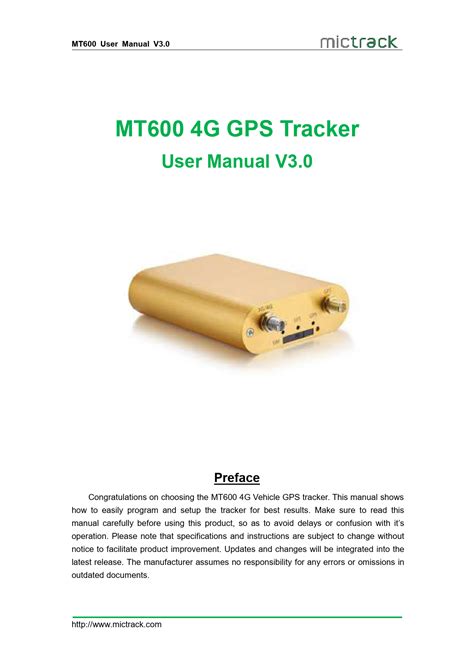Mt600 4g Gps Tracker User Manual Mictrack