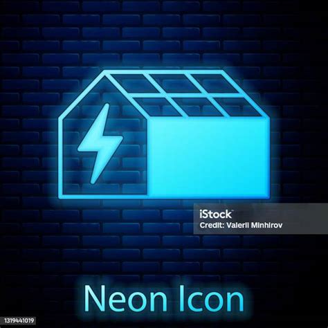 벽돌 벽 배경에 고립 된 빛나는 네온 태양 에너지 패널 아이콘 벡터 0명에 대한 스톡 벡터 아트 및 기타 이미지 0명 개념 깨끗한 Istock