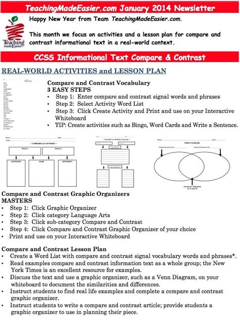 Ccss Informational Text Compare And Contrast Lesson Plan