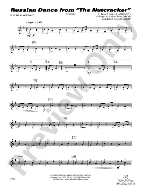 Russian Dance From The Nutcracker E Flat Alto Saxophone E Flat Alto