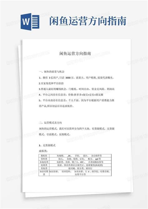 闲鱼运营方向指南Word模板下载 编号qrryvrbx 熊猫办公