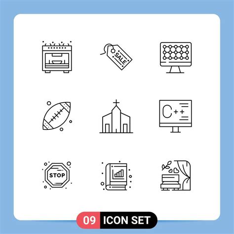 Mobile Interface Outline Set Of 9 Pictograms Of Historic Christian Technology Building Sport