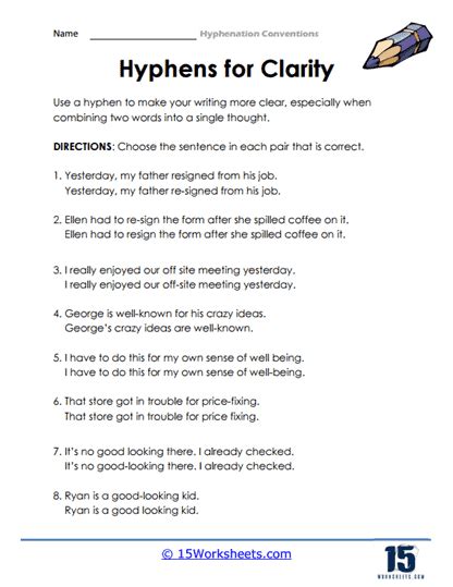 Hyphens Worksheets 15 Worksheets
