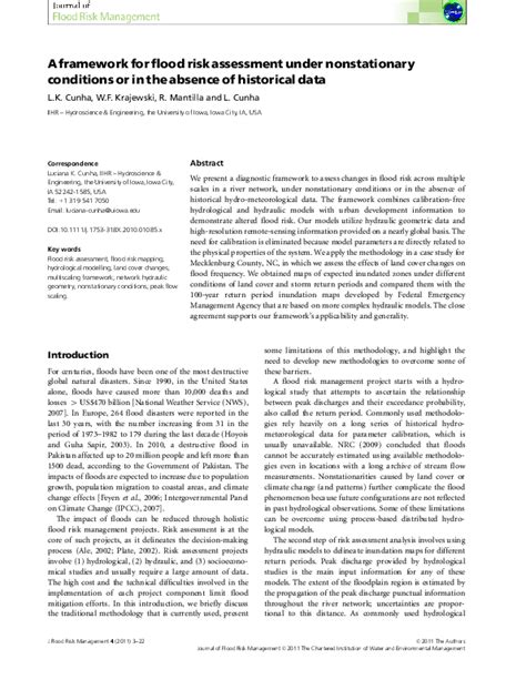 Pdf A Framework For Flood Risk Assessment Under Nonstationary Conditions Or In The Absence Of