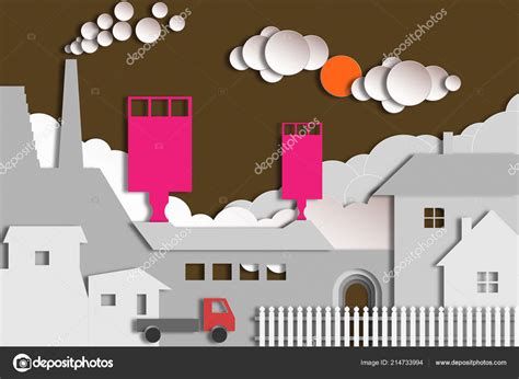 Industrial Factory Flat Style Vector Illustration Buildings Fence Truck Stock Illustration By