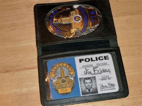 Dragnet Lapd Prop Replica Badge 714 Sergeant Joe Friday Los Angeles
