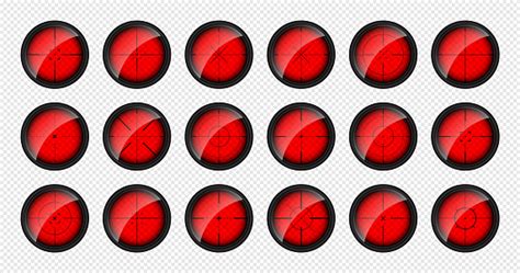 다양한 무기 열 적외선 광경 저격 소총 광학 범위 십자선이 있는 사냥용 총 뷰파인더 조준 사격 마크 기호 군사 표적 기호입니다 게임 Ui 요소입니다 벡터 그림 감시에 대한