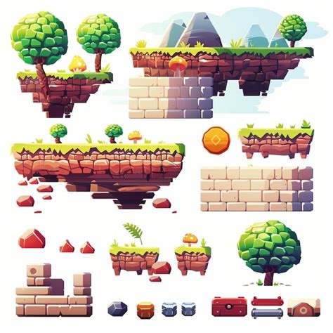 Premium Vector Asset 2d Platformer Game More Different Game Elements